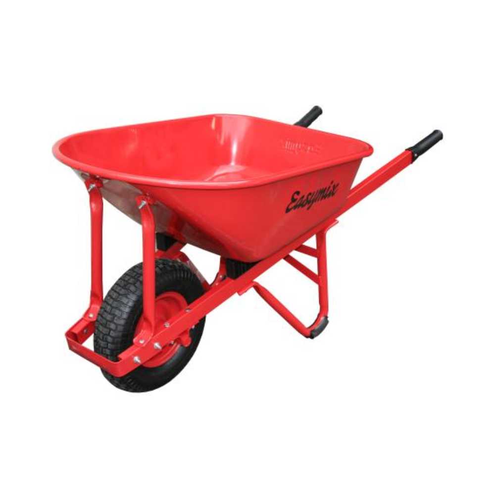 EASYMIX Red Wheelbarrow 100L with Steel Tray Wide Pneumatic Wheel ...